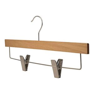 NAHANCO 6214RCCH 14” Wooden Pant Skirt Hanger with Chrome Hook and Clips, Natural (Pack of 100)