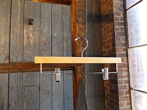 NAHANCO 6214RCCH 14” Wooden Pant Skirt Hanger with Chrome Hook and Clips, Natural (Pack of 100)