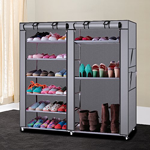 SOONEEDEAR 6 Tier Stackable Shoe Rack Storage Shelves,Portable Boot Rack Double Row Shoe Organizer, Shoe Cabinet Tower with Steel Frame