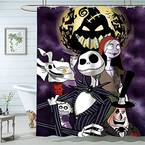 DDS-DUDES 4Pcs Nightmare Before Christmas Zombie Bride Jack Shower Curtain Sets Kids Bathroom Halloween Christmas Decor with 12 Curtain Hooks for Bathroom, Waterproof 71 x 71 inch (D00041)