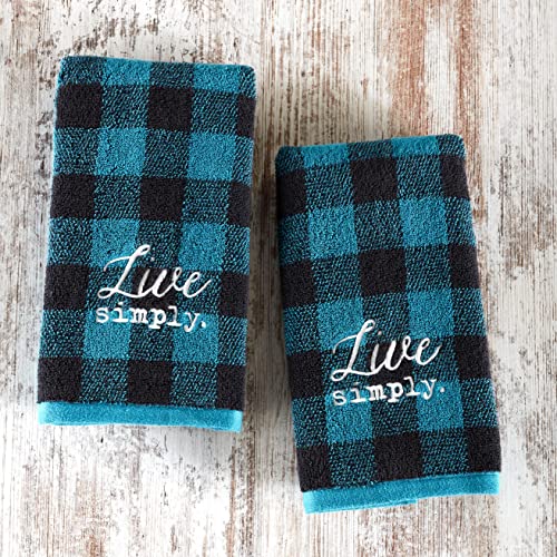 The Lakeside Collection Hand Towel Set - Live Simply Blue Buffalo Check Cotton Bathroom Hand Towels