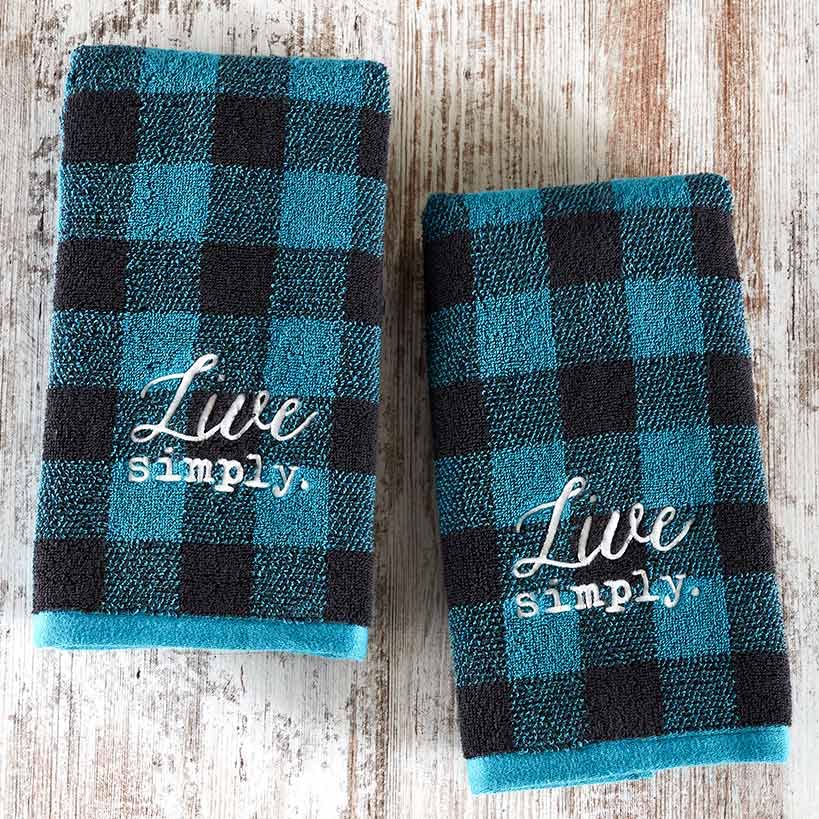 The Lakeside Collection Hand Towel Set - Live Simply Blue Buffalo Check Cotton Bathroom Hand Towels