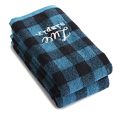 The Lakeside Collection Hand Towel Set - Live Simply Blue Buffalo Check Cotton Bathroom Hand Towels