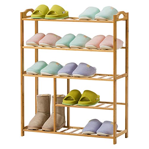 BB67 Home Free Standing Bamboo Shoe Rack Wooden Stackable Entryway Organizer 5 Tiers