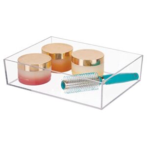 mdesign plastic storage organizer tray for bathroom vanity countertops, closets, dressers - holder for guest hand towels, watches, earrings, makeup brushes, reading glasses, perfume - clear