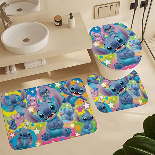 fmsnupz Cartoon Shower Curtain 4PCS Set, Cute Bathroom Decor with Non-Slip Rugs, Toilet Lid Cover and Bath Mat, Waterproof Fabric Shower Curtains with 12 Hooks, 70.8"x70.8"