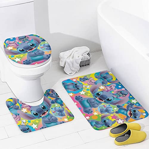 fmsnupz Cartoon Shower Curtain 4PCS Set, Cute Bathroom Decor with Non-Slip Rugs, Toilet Lid Cover and Bath Mat, Waterproof Fabric Shower Curtains with 12 Hooks, 70.8"x70.8"