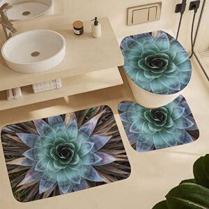 Habilboi 3 Pieces Bathroom Mat Bath Mat Set Blue Plant 20x32inch Non-Slip Bathroom Decor Doormat Runner Rugs,U-Shaped Toilet Floor Mats,Toilet Seat Cover