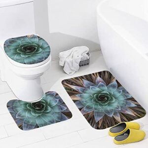 Habilboi 3 Pieces Bathroom Mat Bath Mat Set Blue Plant 20x32inch Non-Slip Bathroom Decor Doormat Runner Rugs,U-Shaped Toilet Floor Mats,Toilet Seat Cover