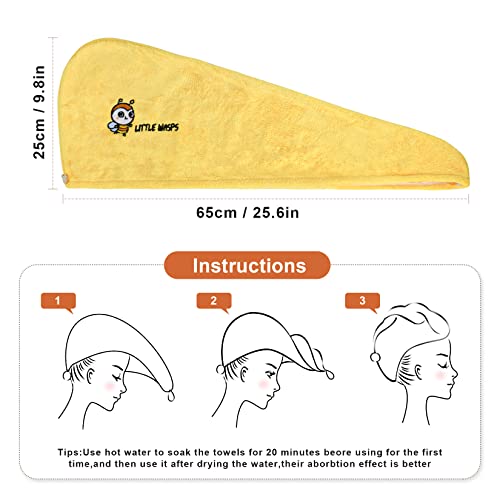 ROMASA Hair Drying Towel Microfiber Hair Towel Wrap with Buttons Super Absorbent Twist Turban Shower Gift for Kids and Women (3PCS-Standard Thickness)