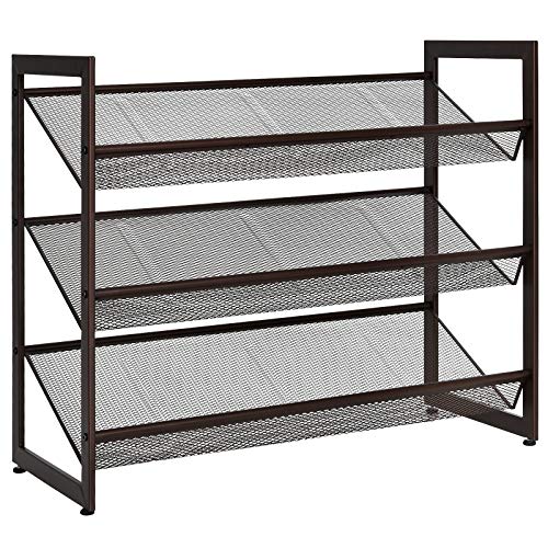 Tangkula 3-Tier Metal Shoe Rack, Stackable Flat & Slant Adjustable Shoe Storage Stand, Space Saving Shoes Shelf, Freestanding Shoes Rack Organizer for Entryway, Hallway