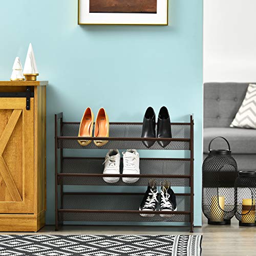 Tangkula 3-Tier Metal Shoe Rack, Stackable Flat & Slant Adjustable Shoe Storage Stand, Space Saving Shoes Shelf, Freestanding Shoes Rack Organizer for Entryway, Hallway