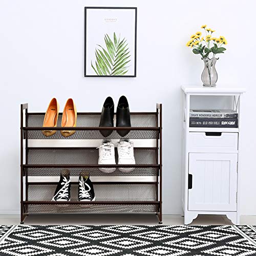 Tangkula 3-Tier Metal Shoe Rack, Stackable Flat & Slant Adjustable Shoe Storage Stand, Space Saving Shoes Shelf, Freestanding Shoes Rack Organizer for Entryway, Hallway