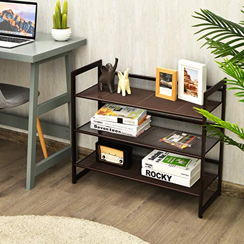 Tangkula 3-Tier Metal Shoe Rack, Stackable Flat & Slant Adjustable Shoe Storage Stand, Space Saving Shoes Shelf, Freestanding Shoes Rack Organizer for Entryway, Hallway