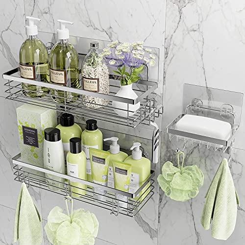 Orimade Corner Shower Caddy Organizer bundle with Rectangle Shower Shelves and Soap Dish Holder