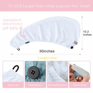 BYCOO Waffle Hair Towel Wrap, Large Microfiber Hair Drying Towels With Button&Elastic, Anti Frizz Head Towle|Super Absorbent | Soft Quick Dry Hair Turban for Women & Wet, Curly, Long &Thick Hair-White