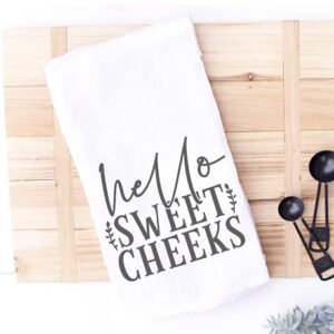 Handmade Funny Kitchen Towel - Hello Sweet Cheeks - 100% Cotton Funny Hand Towel for Bathroom - 28x28 Inch Perfect for Housewarming-Christmas-Mothers’ Day-Birthday Gift