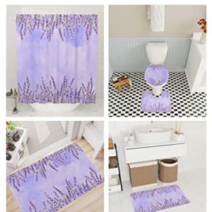 4 Pcs Shower Curtain Set with 12 Hooks Flower Spring Painting Style Lavender Purple Bathroom Sets with Non-Slip Bath Mat Toilet Lid Cover Waterproof Durable Shower Curtain and Rugs