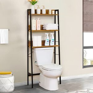 usikey over the toilet storage rack, 3-tier bathroom shelf over the toilet, multifunctional toilet storage rack, freestanding above toilet stand with metal frame for bathroom, rustic brown & black