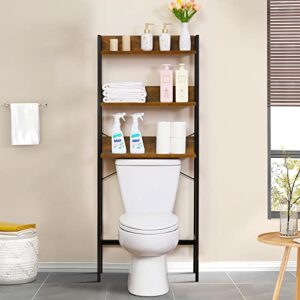 usikey Over The Toilet Storage Rack, 3-Tier Bathroom Shelf Over The Toilet, Multifunctional Toilet Storage Rack, Freestanding Above Toilet Stand with Metal Frame for Bathroom, Rustic Brown & Black