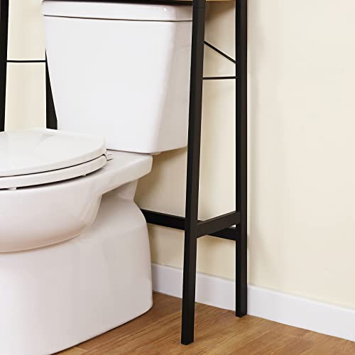 usikey Over The Toilet Storage Rack, 3-Tier Bathroom Shelf Over The Toilet, Multifunctional Toilet Storage Rack, Freestanding Above Toilet Stand with Metal Frame for Bathroom, Rustic Brown & Black