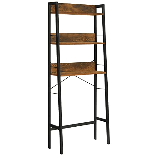 usikey Over The Toilet Storage Rack, 3-Tier Bathroom Shelf Over The Toilet, Multifunctional Toilet Storage Rack, Freestanding Above Toilet Stand with Metal Frame for Bathroom, Rustic Brown & Black