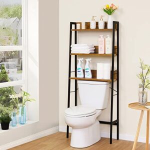 usikey Over The Toilet Storage Rack, 3-Tier Bathroom Shelf Over The Toilet, Multifunctional Toilet Storage Rack, Freestanding Above Toilet Stand with Metal Frame for Bathroom, Rustic Brown & Black