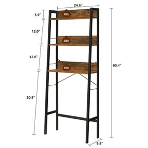 usikey Over The Toilet Storage Rack, 3-Tier Bathroom Shelf Over The Toilet, Multifunctional Toilet Storage Rack, Freestanding Above Toilet Stand with Metal Frame for Bathroom, Rustic Brown & Black