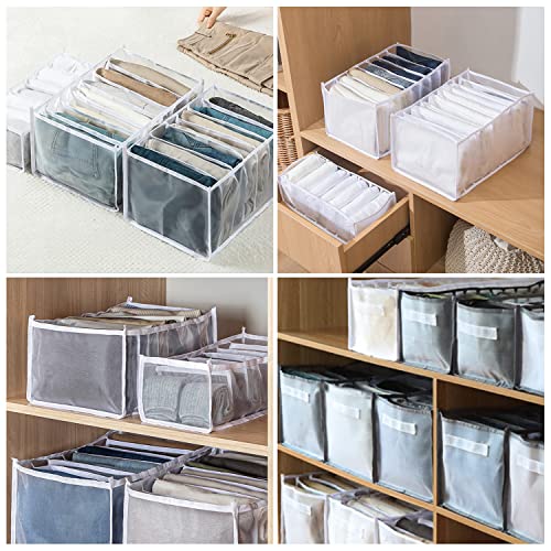 3 Pcs Washable Wardrobe Clothes Organizer Closet Organizers and Storage Drawer Organizer Clothes Bedroom Drawer 7 Grids Foldable White Mesh Separation Box Large Medium Size for Clothing Jeans T-shirts