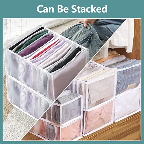 3 Pcs Washable Wardrobe Clothes Organizer Closet Organizers and Storage Drawer Organizer Clothes Bedroom Drawer 7 Grids Foldable White Mesh Separation Box Large Medium Size for Clothing Jeans T-shirts