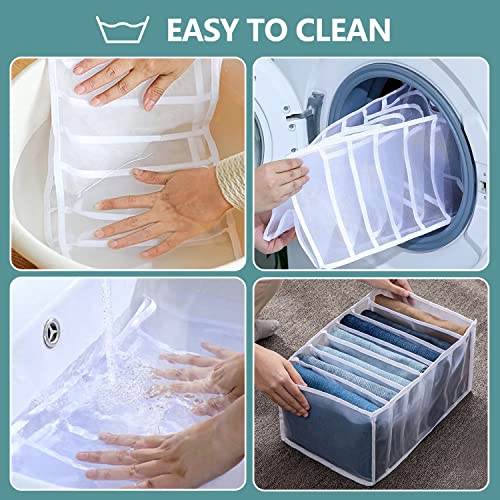 3 Pcs Washable Wardrobe Clothes Organizer Closet Organizers and Storage Drawer Organizer Clothes Bedroom Drawer 7 Grids Foldable White Mesh Separation Box Large Medium Size for Clothing Jeans T-shirts