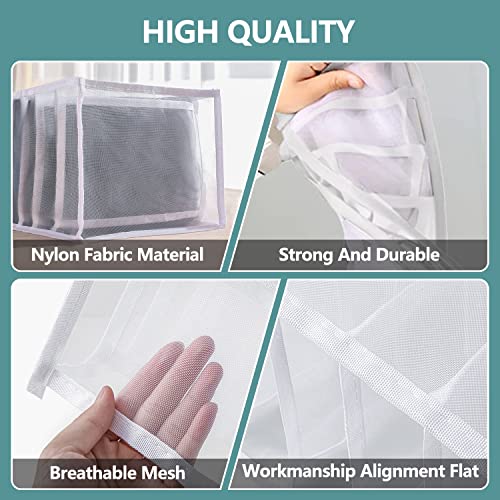 3 Pcs Washable Wardrobe Clothes Organizer Closet Organizers and Storage Drawer Organizer Clothes Bedroom Drawer 7 Grids Foldable White Mesh Separation Box Large Medium Size for Clothing Jeans T-shirts