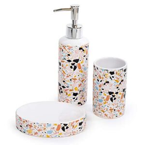 bodico 3-piece marble terrazzo print bathroom accessory set, 8 x 7 inches, orange