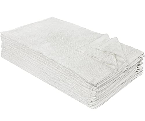 Nouvelle Legende Ribbed Cotton Bar Mop Towels, 16 x 19 Inches, White, Pack of 12