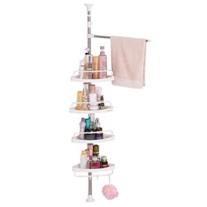 hershii 4 tiers corner shower caddy tension pole bathtub shelf organizer adjustable bathroom storage rack space saving with towel bar - ivory