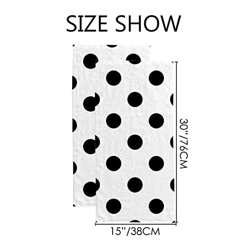 Vantaso Bath Hand Towels Set of 2 Black White Polka Dot Thin Soft and Absorbent Washcloths Kitchen Hand Towel for Bathroom Hotel Gym Spa