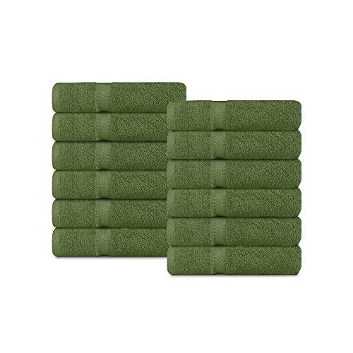 Soft Siesta Classic Luxury Washcloths for Bathroom-Hotel-Spa-Kitchen - Egyptian Cotton - Highly Absorbent Hotel Quality Face Towels - Bulk Set of 12 (Sage Green)