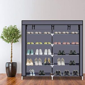 vertical shoe rack room-saving 7 tier 14 lattices non-woven fabric shoe rack organizer free standing shoe racks dust-proof shoe rack with covers suitable for sneakers,high heels,flats (gray)