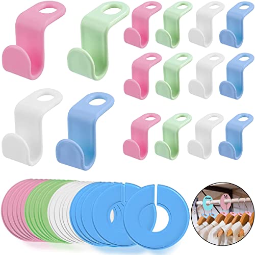 60PCS Clothes Hanger Connector Hooks, Cascading Clothes Hangers for Heavy Duty Space Saving Cascading Connection Hooks with 20 Pieces Clothing Size Dividers Hangers Closet Dividers for Clothes Closet