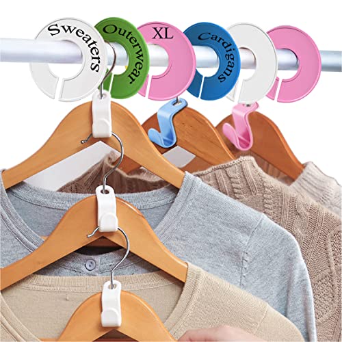 60PCS Clothes Hanger Connector Hooks, Cascading Clothes Hangers for Heavy Duty Space Saving Cascading Connection Hooks with 20 Pieces Clothing Size Dividers Hangers Closet Dividers for Clothes Closet