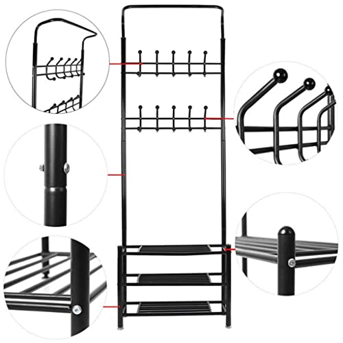 DOUBAO Black Shoe Rack Standing Hanging Clothes Home Bedroom Hanger Metal Shoe and Hat Rack Storage Rack