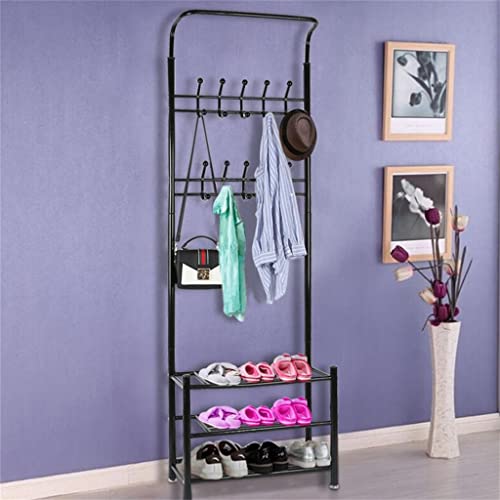 DOUBAO Black Shoe Rack Standing Hanging Clothes Home Bedroom Hanger Metal Shoe and Hat Rack Storage Rack