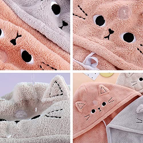 BATTILO PTY Funny Cute Cat Microfiber Hair Towel Wrap for Kids,3 Packs Hair Drying Towels Rapid Dry Hair Turban Twist Hair Towel for Women Girls Kids Curly Long Hair(Cat)