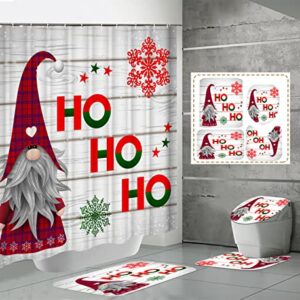 Christmas Bathroom Sets with Shower Curtain and Rugs, Christmas Gnome Shower Curtains Bathroom Set, Merry Christmas Theme Bathroom Decor (Gnome)