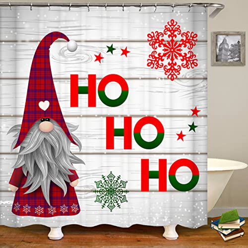 Christmas Bathroom Sets with Shower Curtain and Rugs, Christmas Gnome Shower Curtains Bathroom Set, Merry Christmas Theme Bathroom Decor (Gnome)