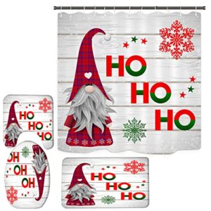 Christmas Bathroom Sets with Shower Curtain and Rugs, Christmas Gnome Shower Curtains Bathroom Set, Merry Christmas Theme Bathroom Decor (Gnome)