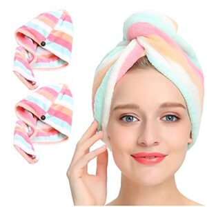 aurotrends microfiber hair towel 2pack, hair towel wrap for women/kids- super absorbent soft microfiber towel for hair, hair drying towels for long/thick/fine/curly hair (set of 2, rainbow)