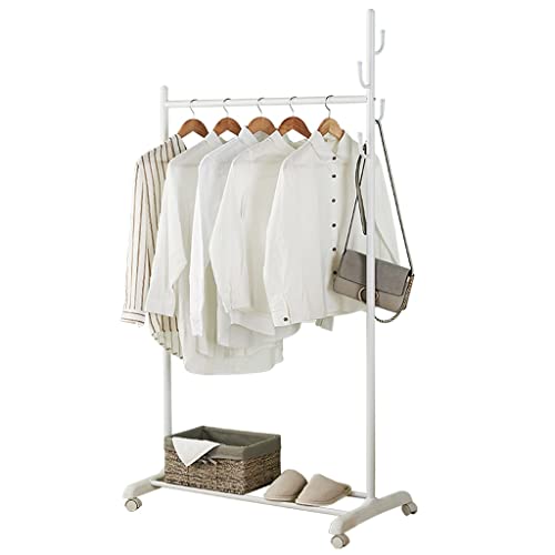 DOUBAO 2-in-1 Clothes Coat Rack Rolling Garment Rack with Bottom Shelves-White Versatile Rack Durable Structure