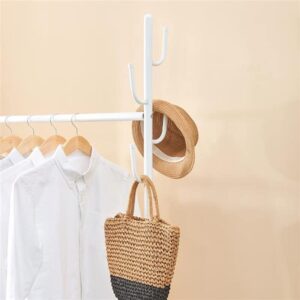 DOUBAO 2-in-1 Clothes Coat Rack Rolling Garment Rack with Bottom Shelves-White Versatile Rack Durable Structure