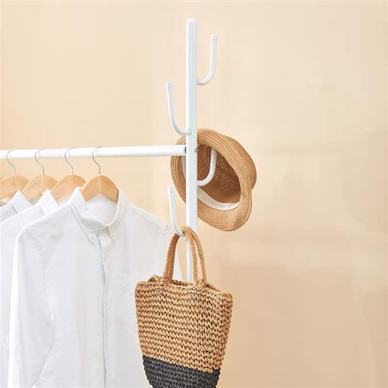 DOUBAO 2-in-1 Clothes Coat Rack Rolling Garment Rack with Bottom Shelves-White Versatile Rack Durable Structure